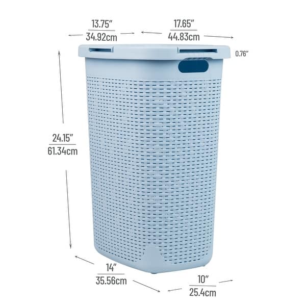 Mind Reader 60L Slim Laundry Hamper, Clothes Basket, Lid, Wicker Design, Plastic, 17.65"L x 13. ...
